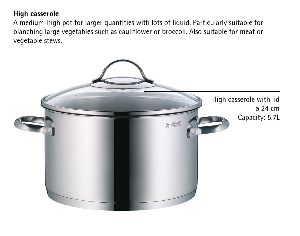 WMF Provence High Casserole With Cover 24cm 6L 2.25KG SS 18/10 | Shopee ...