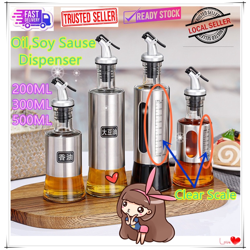 Botol Kicap Oil Storage Bottle Dispenser Stainless Steel Glass Kitchen ...