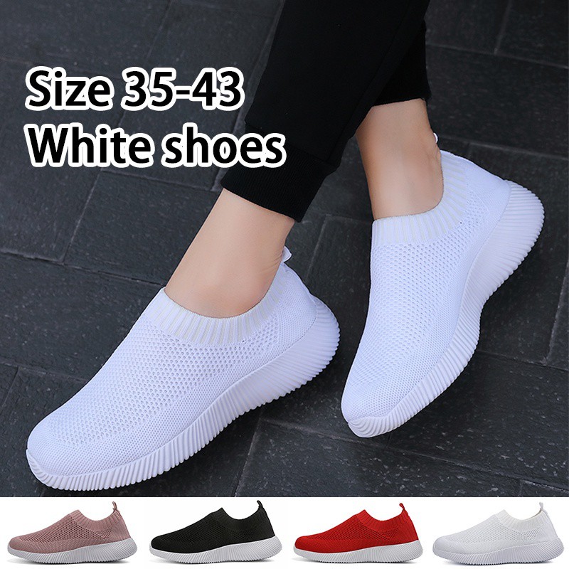 WZZ 【Big Size】 Women White Shoes Sneakers Slip on Shoes Lightweight ...