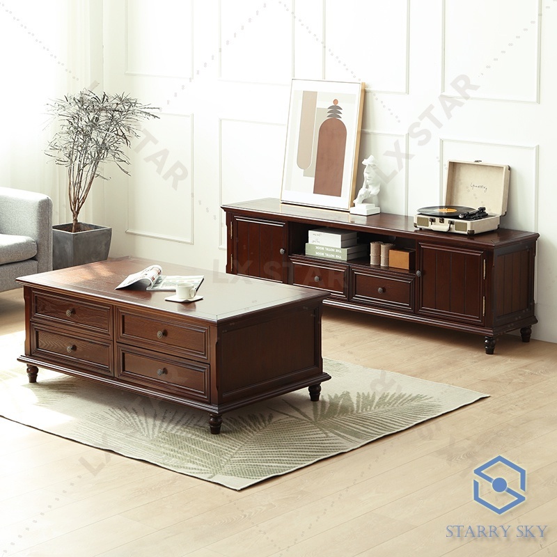 LQ binet Tv All Solid Wood Tv Tea Table Combination Living Room Light ...
