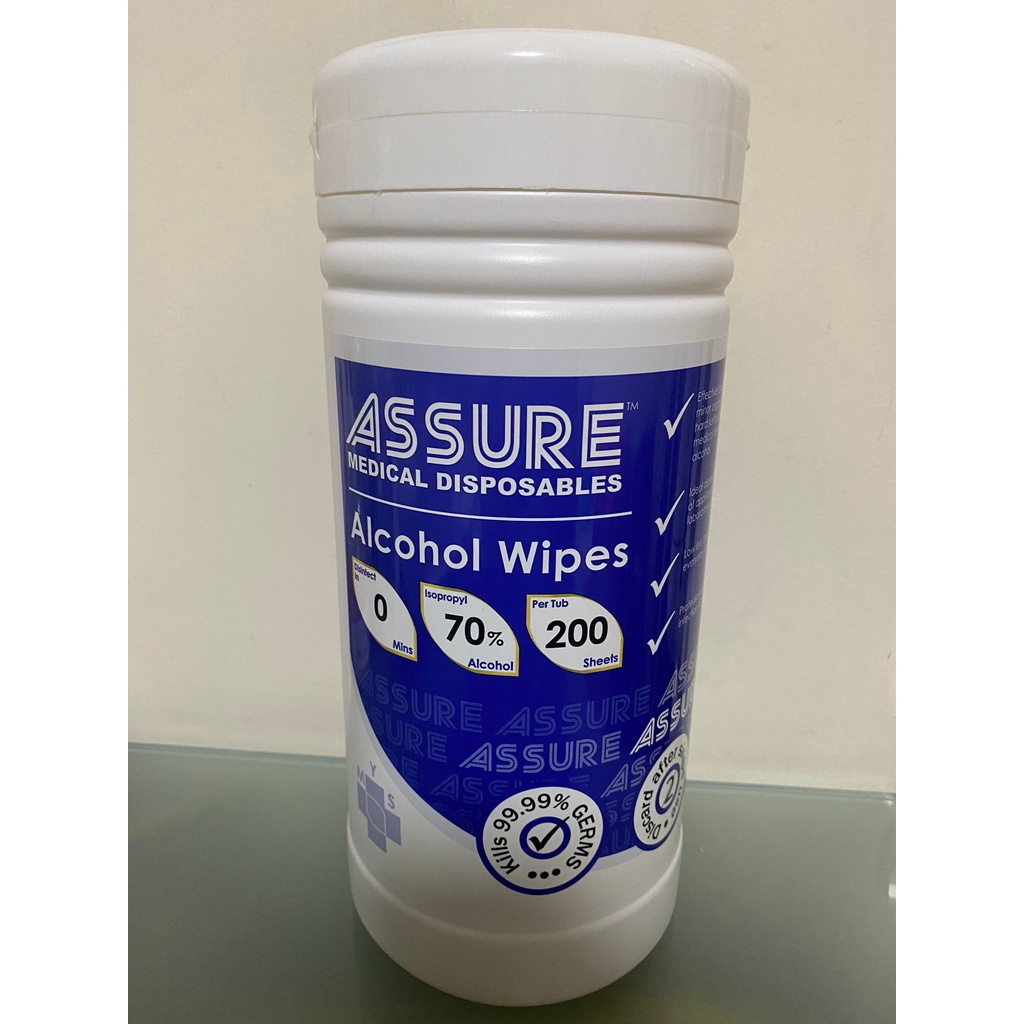ASSURE Alcohol Wipes, 20cm X 25cm, 200Pcs/Tub | Shopee Singapore