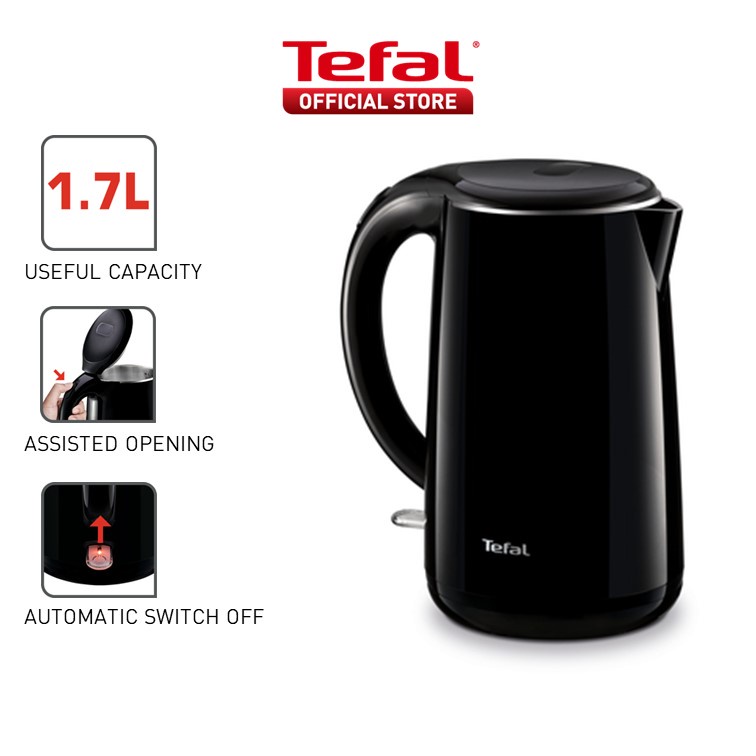Tefal Safe Tea Kettle 1.7L Black KO2608 – Double layer insulation, Safe ...