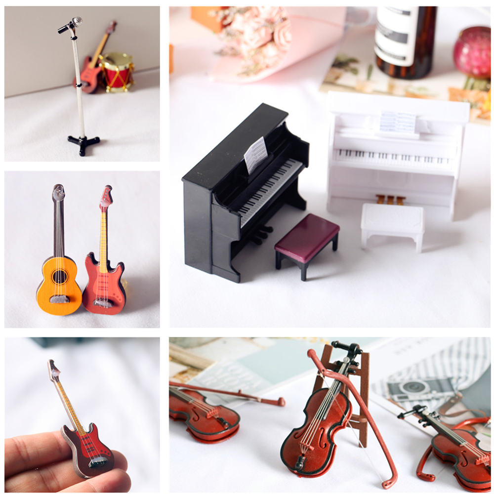 1: 12 Doll House Mini Musical Instrument Model Guitar/Violin/Microphone ...