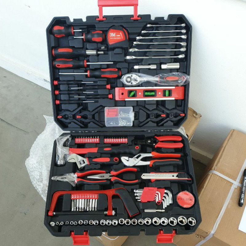 158pc tool set, saw, screwdriver bits, ratchet pliers, pen knife, clamp ...
