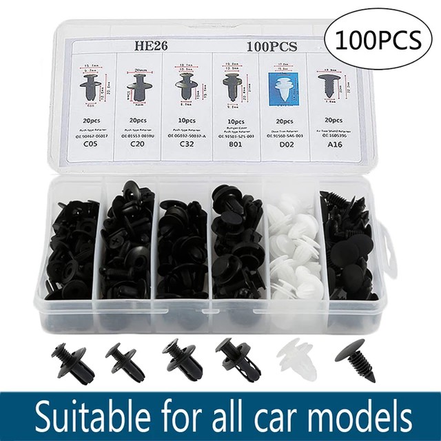 100pcs auto Fastener kit car clips plastic Car Body Push Pin Clips ...