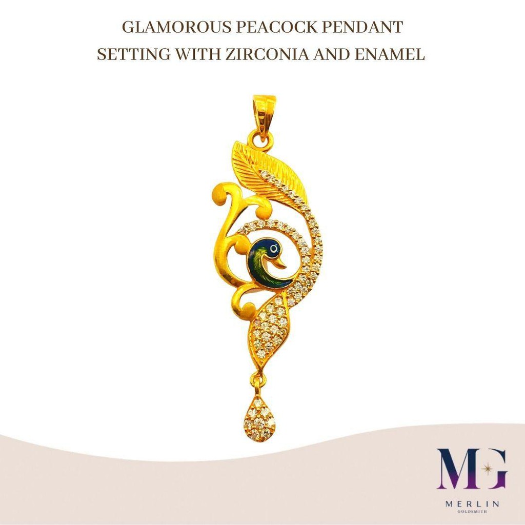 Merlin Goldsmith 22K 916 Gold Glamorous Peacock Pendant (Setting with ...