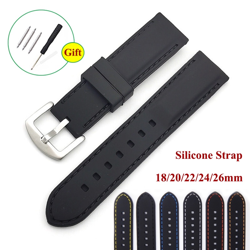 Waterproof Rubber Silicone Watch Strap Universal Sport Stitched Watch ...