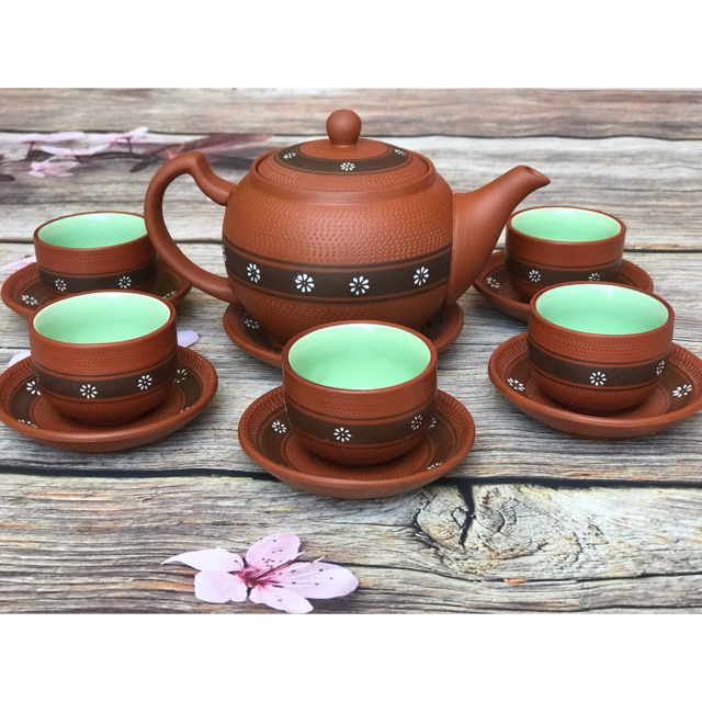 Tu Sa Bat Trang tea set with red flowers | Shopee Singapore