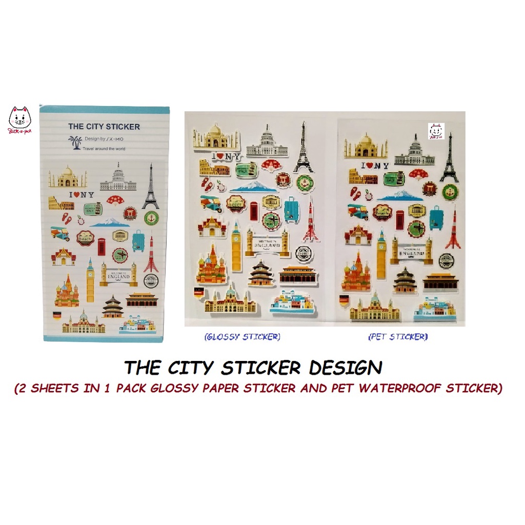THE CITY STICKER TRAVEL AROUND THE WORLD 2 SHEETS (PET & GLOSSY STICKER ...