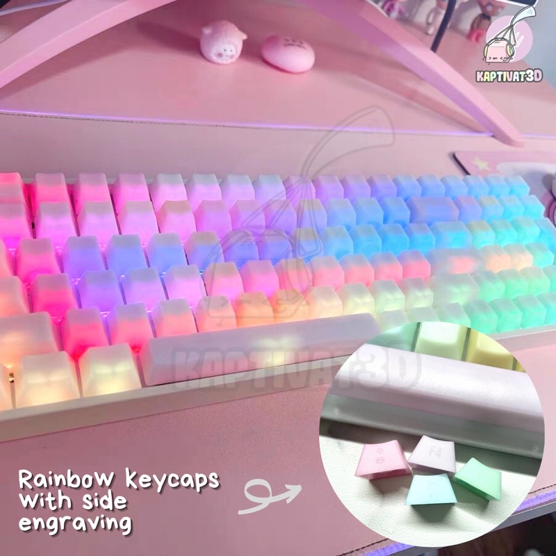 [PO] Side carvings jelly keycaps rainbow Pom jelly keycaps for computer ...