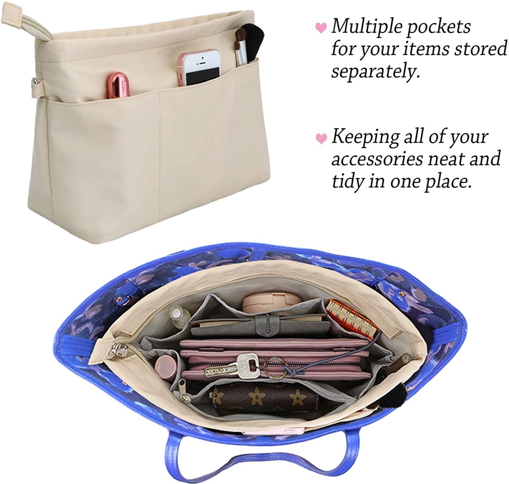 Purse Organizer Insert with Zipped Top for Tote Bag, Handbag Shaper ...