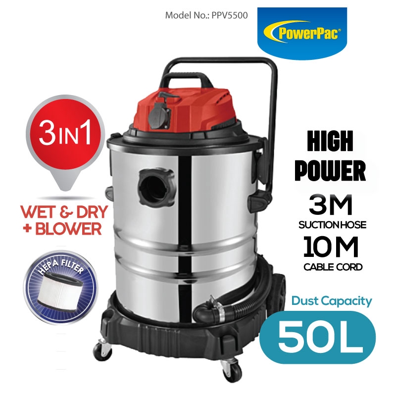 PowerPac Wet & Dry Vacuum Cleaner with Blower, Powerful Vacuum Cleaner ...