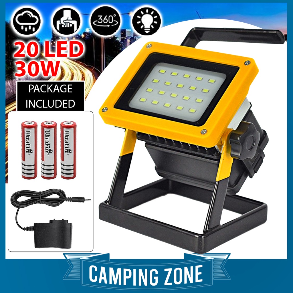 CAMPING ZONE 30W 20 LED Rechargeable Portable Flood Light Spot Light ...