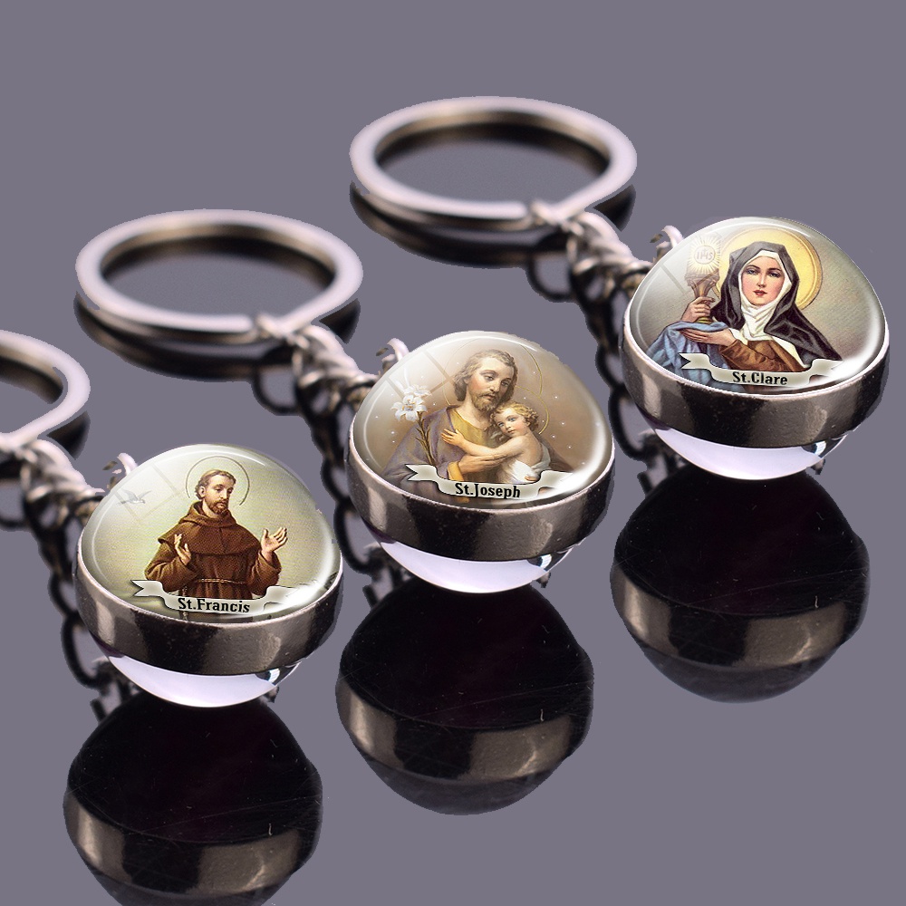 Religious Keychain St Francis Double Sided Key Chains Catholic Glass ...