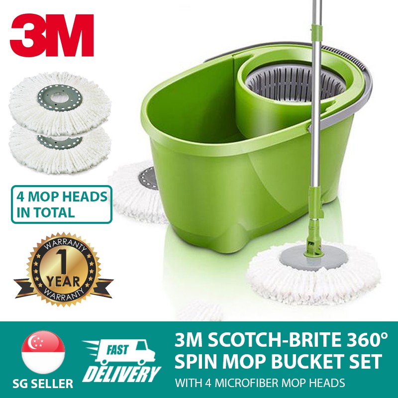 [SG Ready Stock] 3M Scotch-Brite 360° Spin Mop Bucket Set with 4 ...