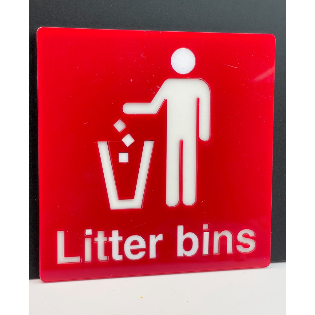 LITTER BINS Signage with Double Layer Red and White Acrylic | Shopee ...
