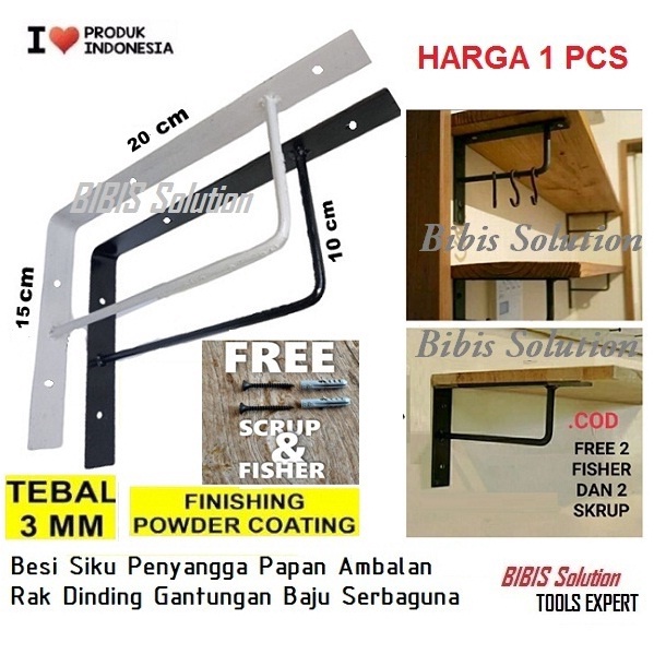 SIKU GANTUNGAN Iron Angle Support Board Shelf Wall Mounted Clothes ...
