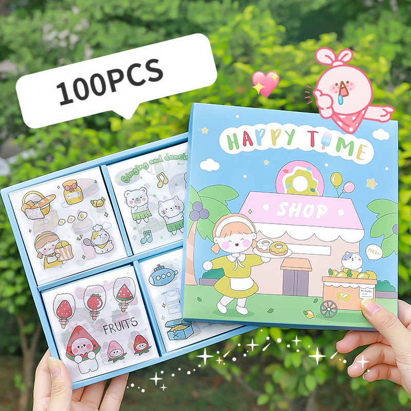 100 Sheets Per Box Creative Cartoon Cute Hand Account Sticker Gift Box ...