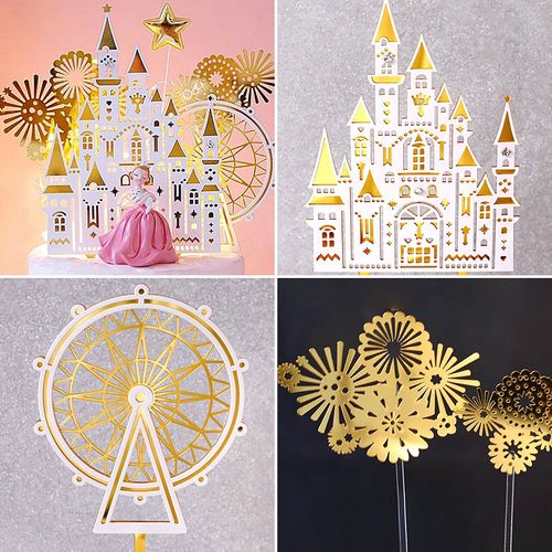 Princess Castle Happy Birthday Cake Toppers Ferris Wheel Fireworks ...