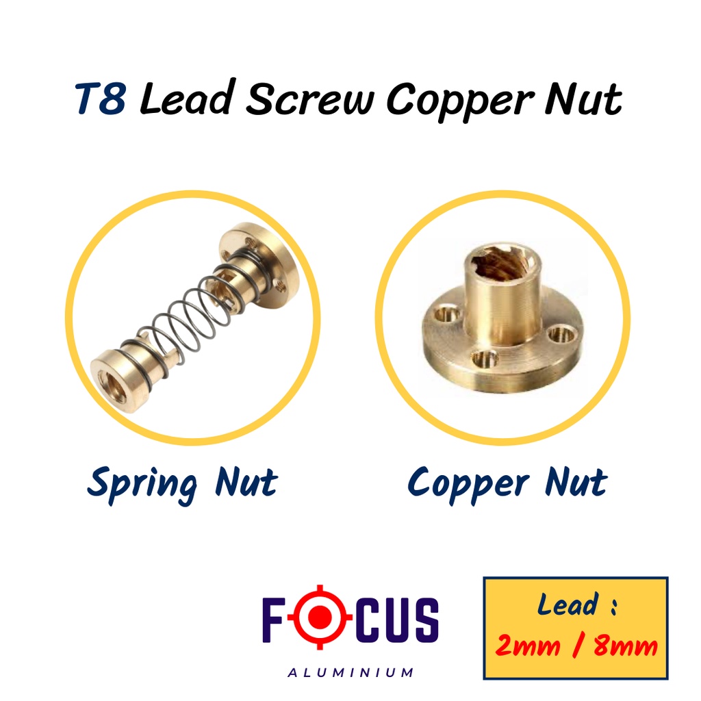Copper Brass Nut / Spring Nut Lead 2mm / 8mm For T8 Lead Screw Thread ...