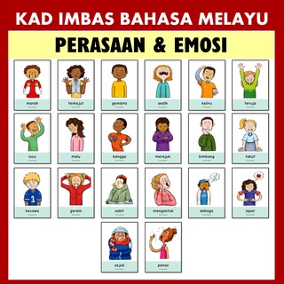 20 Perasaan dan Emosi Kad Imbas Bahasa Flash Card for Kids Autism ...