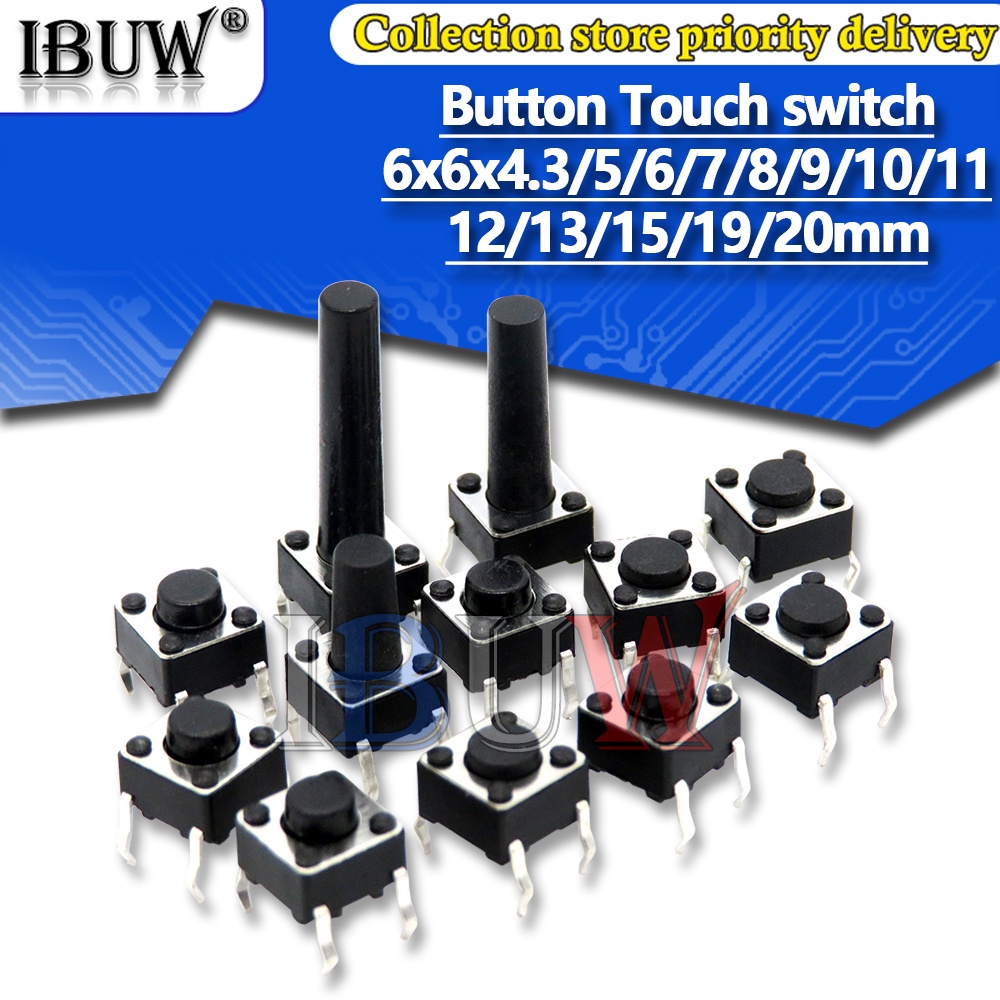 100PCS Button Touch switch 6x6x4.3 6x6x5 6x6x6 6x6x7 6x6x8 button DIP ...