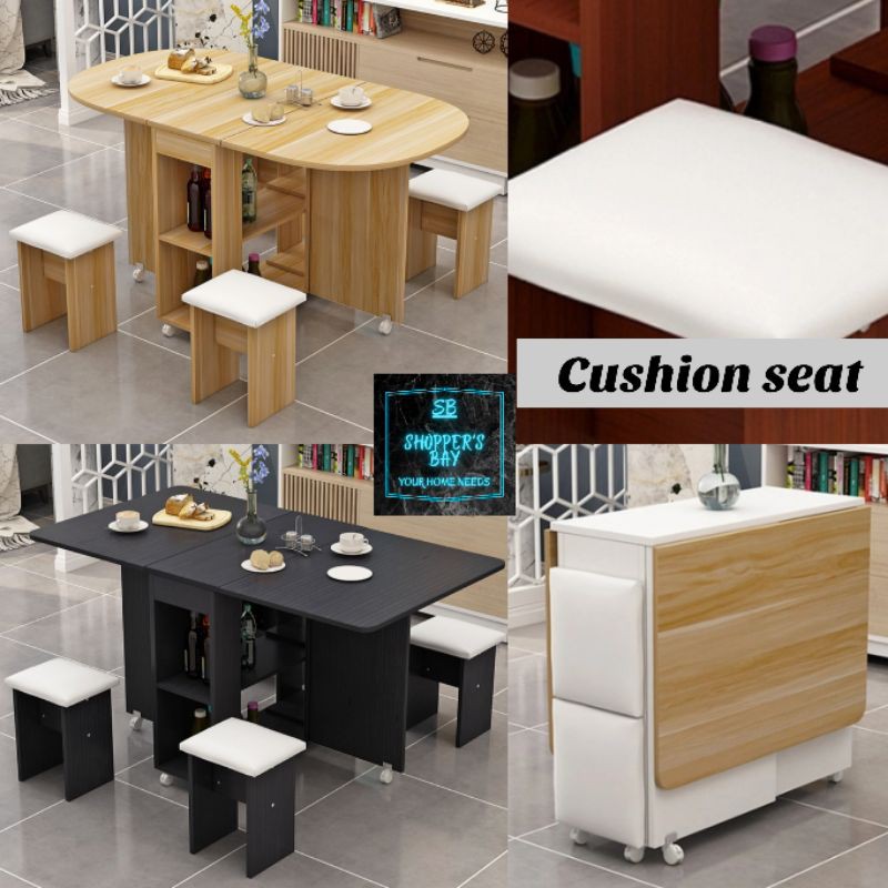 FAYE Foldable dining table cushion stools oval table round dining table ...