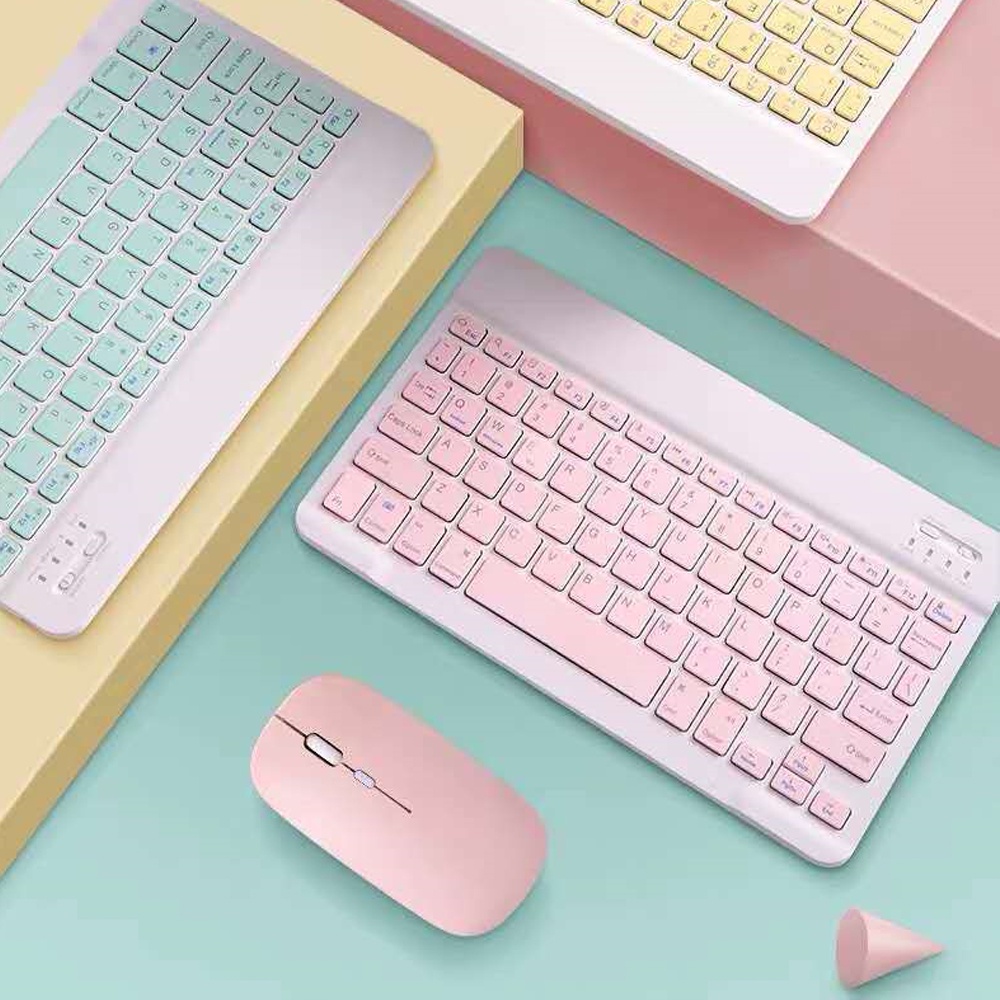 【sg】10 Inch Rechargeable Portable Wireless Bluetooth Keyboard Mouse Set For Phone Tablet