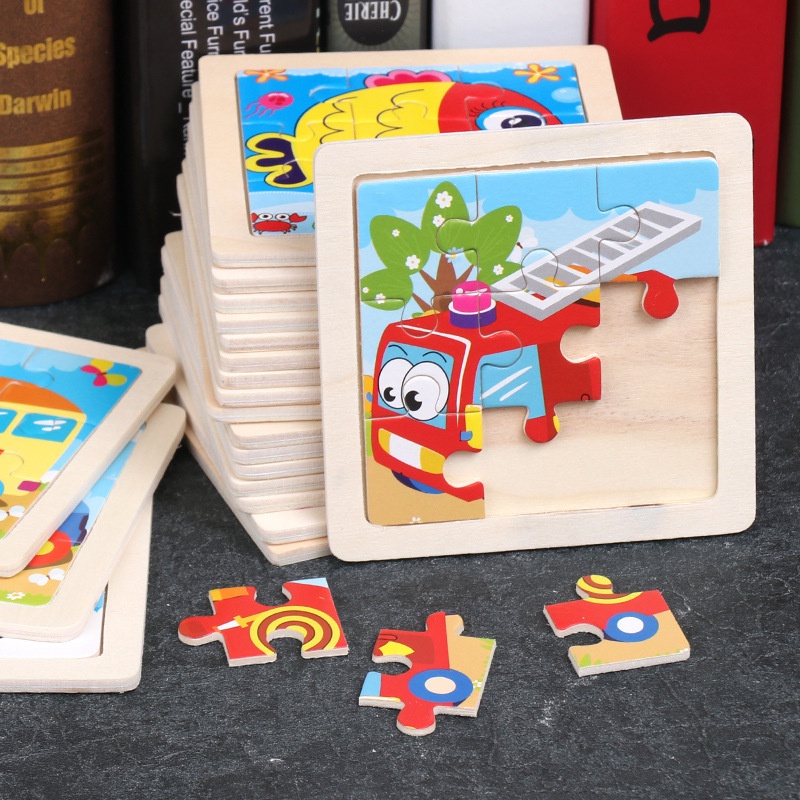 11X11cm Baby Wooden Jigsaw Puzzle Toy Animal Insect Vehicle Cartoon ...