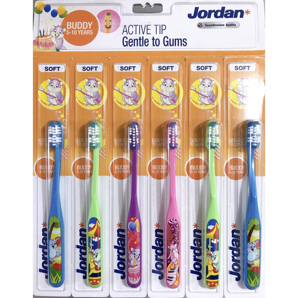 Blister of 6 Jordan Buddy Toothbrushes for Children 5-10 Years Old Soft ...