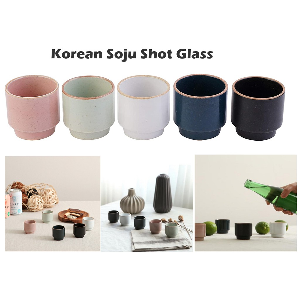 Shot Glass Set for Sake n Soju, 5 Piece Handcrafted Ceramic Pottery ...