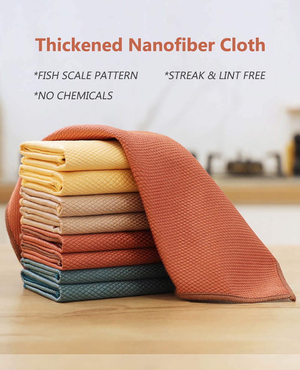 [8pcs]Thickened Nanofiber Cleaning Cloth Lint-Free Wave Pattern Fish ...