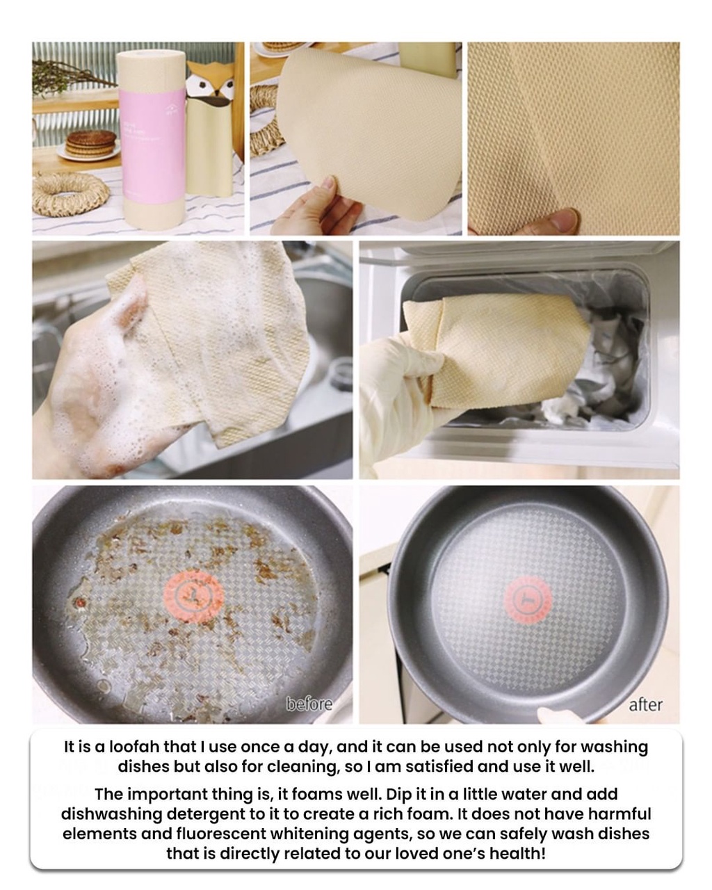 (ERA OF LIVING) Livingtime Disposable Scouring Pad (1 Roll = 60 Sheets ...