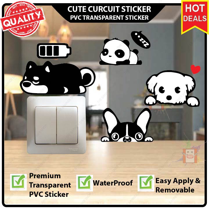 Suis Transparent Stickers ,Cute Wall Switch Transparent Stickers, Dog ...