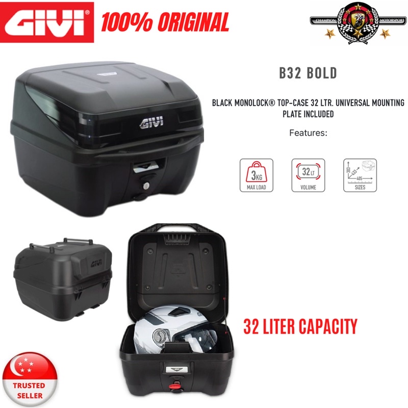 GIVI B32NB BOLD 32Ltr Metalic Black MonoLock Top-Case (Universal Mounting Plate Included ...