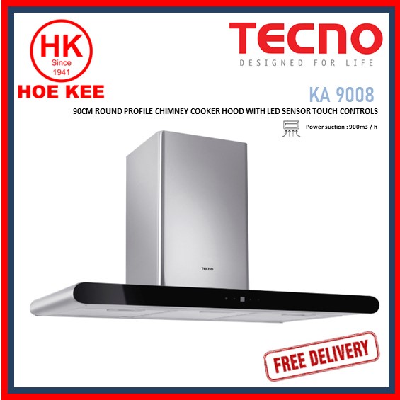 Tecno KA 9008 90cm Round Profile Chimney Cooker Hood with LED Sensor ...