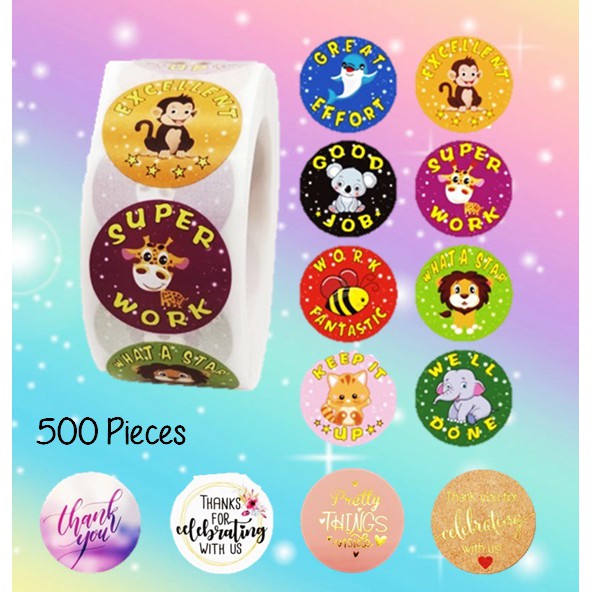 🎀💖 500PCS Reward Stickers Thank You Goodie Bag Gifts School Kids ...