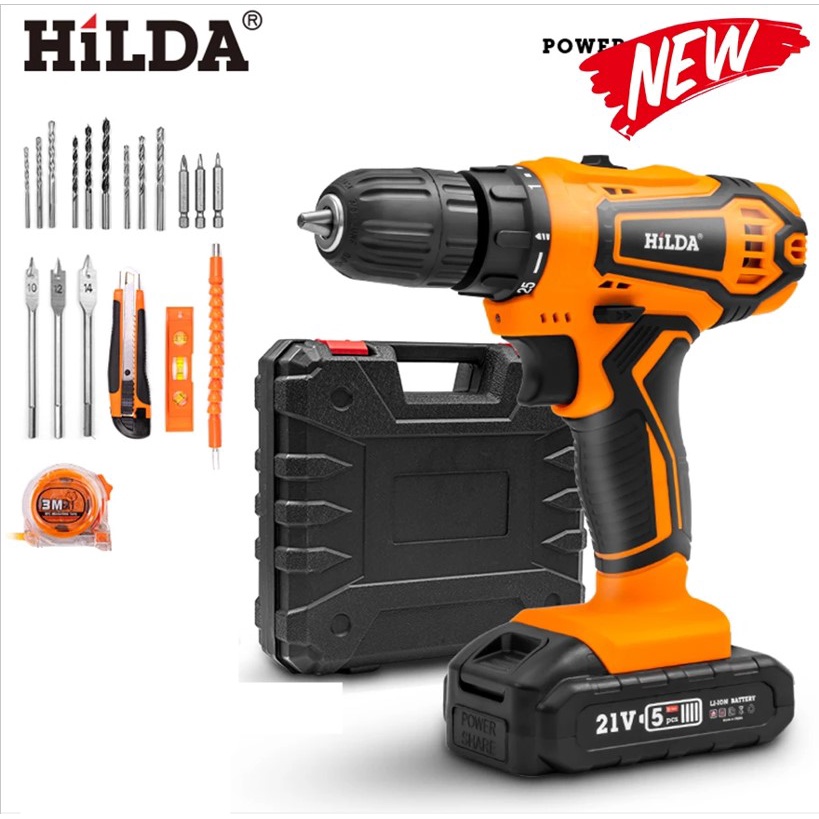 Hilda 21v Electric Screwdriver Cordless Drill Two Speed Rechargeable