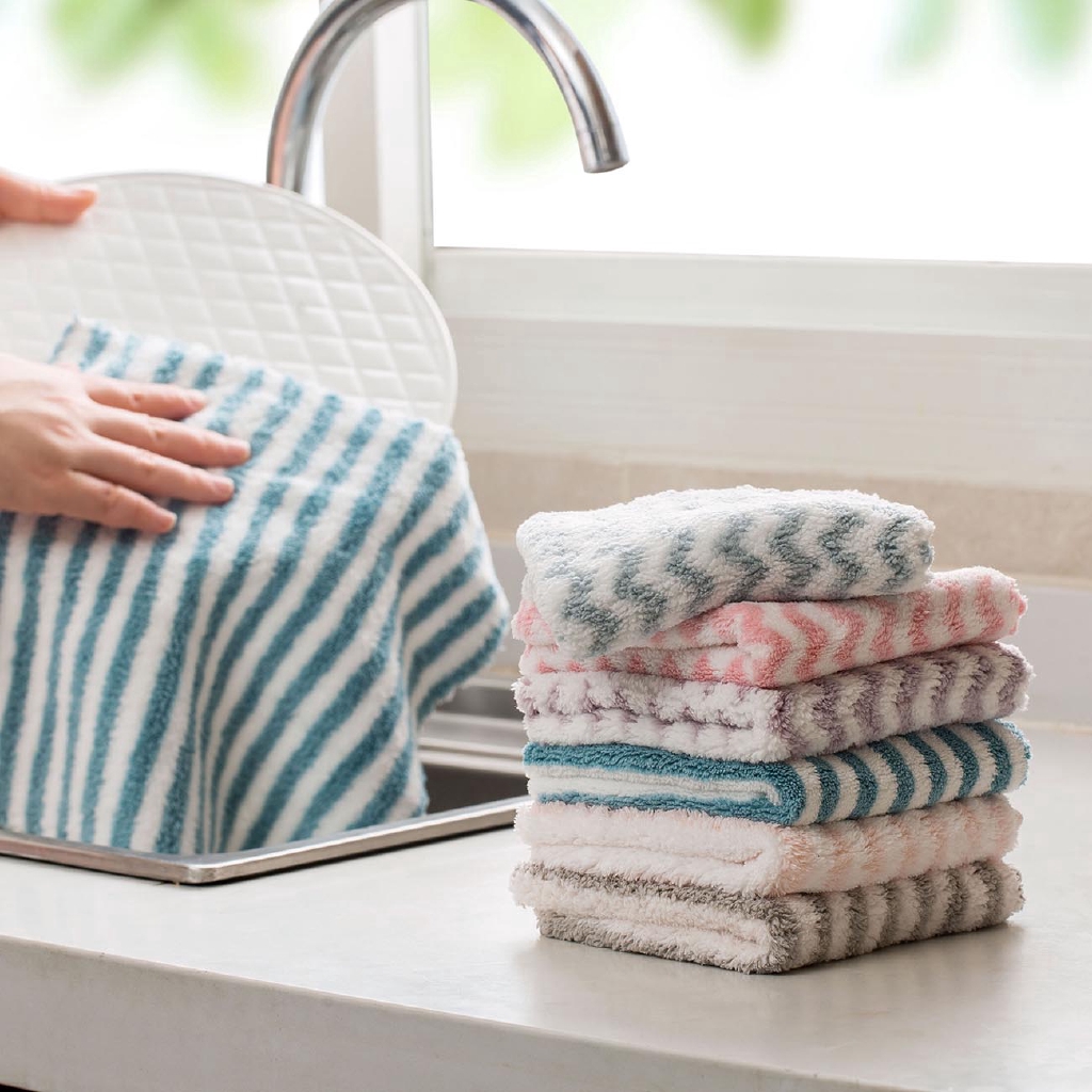 5 Pcs Colorful Striped Dish Cloth Absorbent Rag Home Kitchen Thickening ...