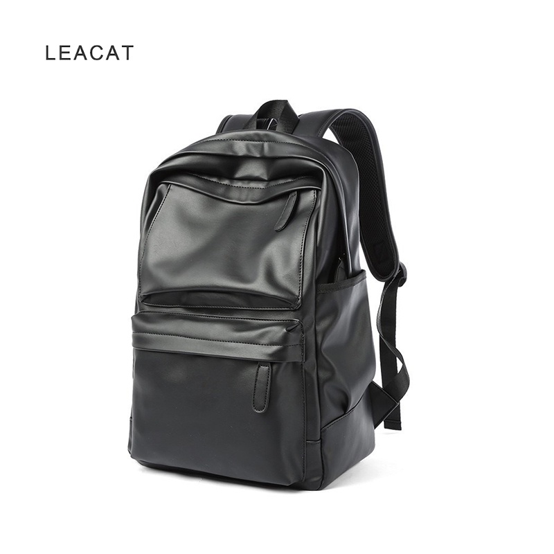Leacat Men's Backpack PU Leather School Backpack Fashion Waterproof ...