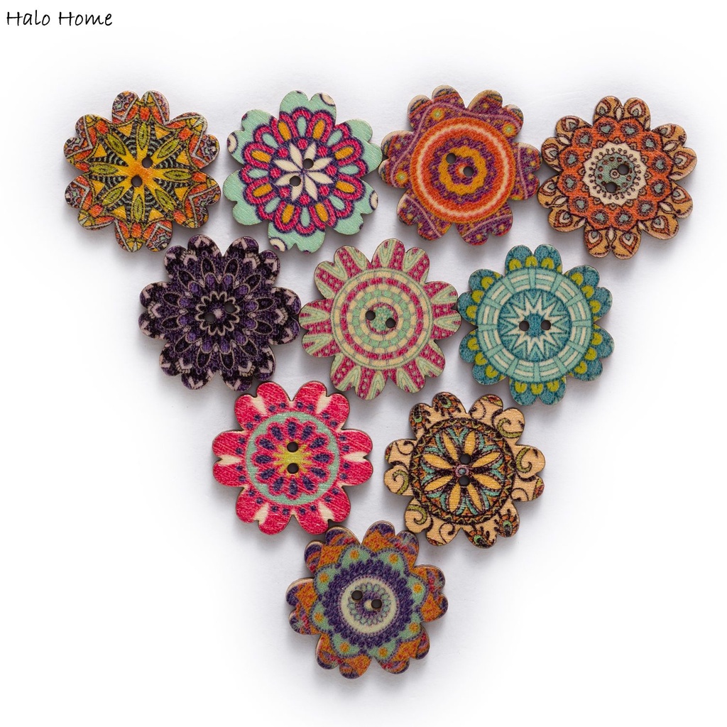 50pcs Retro series Flower Wood Buttons for Handwork Sewing Scrapbook ...