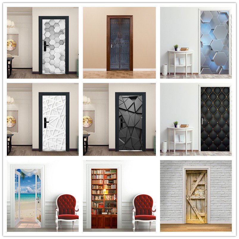 Custom self adhesive 3D Black Geometry Pattern Door Sticker fridge ...