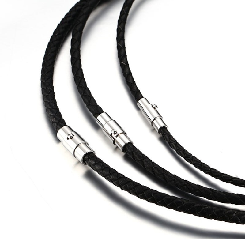 4MM Black Braided Cord Rope Men's Made Leather Necklace for Men Choker ...