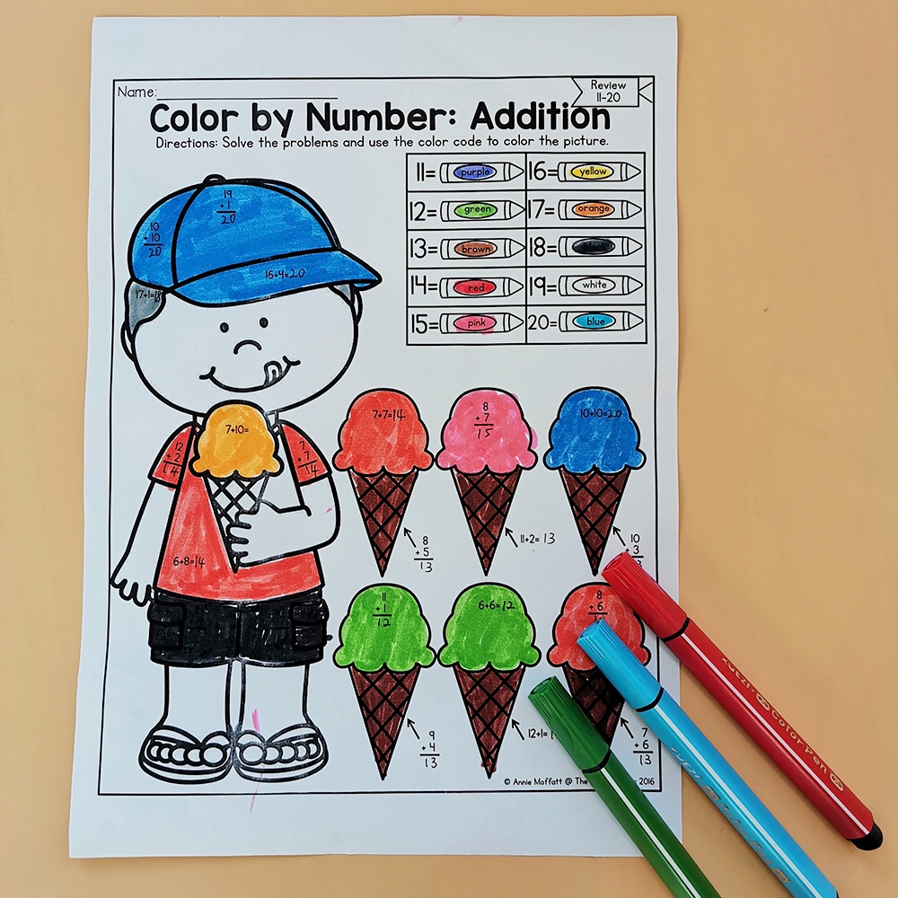 52Pcs Addition and Subtraction Color By Number Arithmetic Paper ...