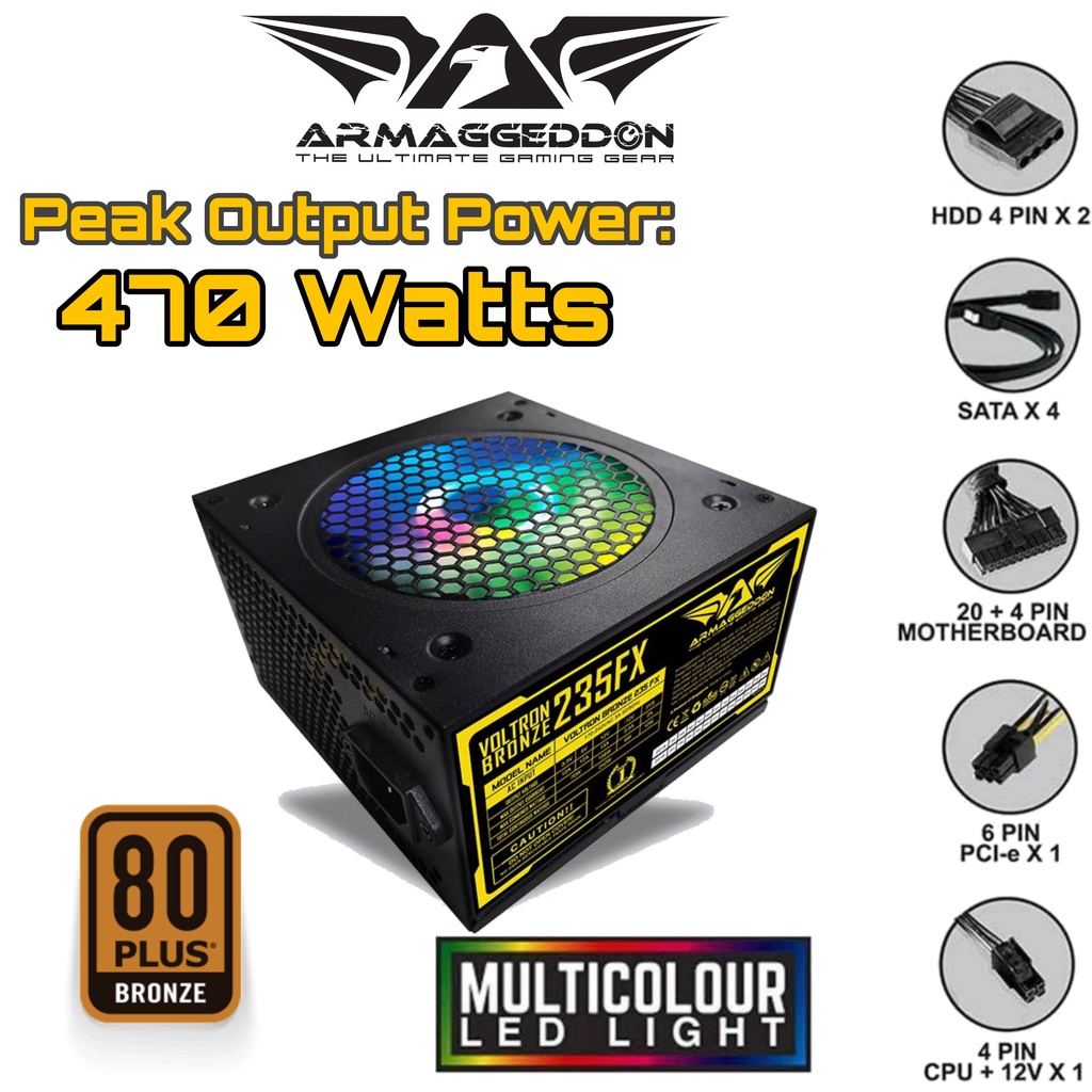 Power Supply Armaggeddon 235 FX Voltron Bronze 80+ Plus [Maximum Power 470 Watts] PSU for CPU PC ...