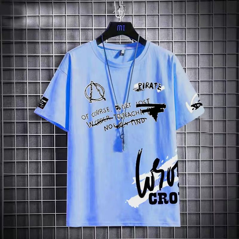 Summer Cotton Short-sleeved T-shirt Men Personality Printing Round Neck ...