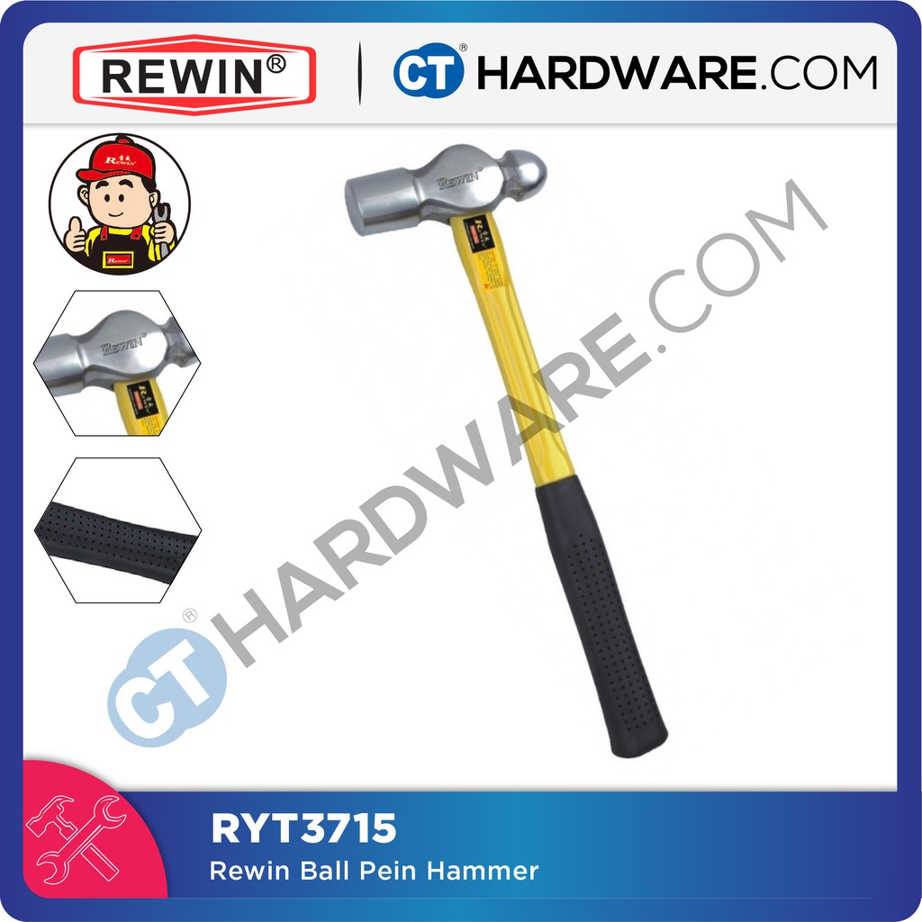 Rewin RYT3715 1.5lbs Ball Pein Hammer with Fibreglass Handle | Shopee ...