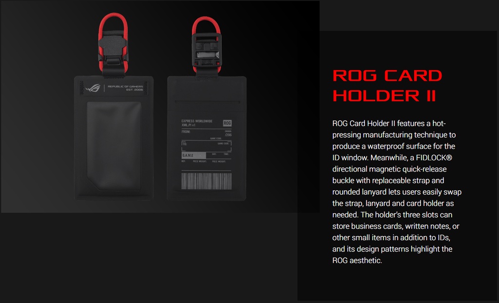 ASUS ROG Card Holder II - waterproof ID window, FIDLOCK® directional ...