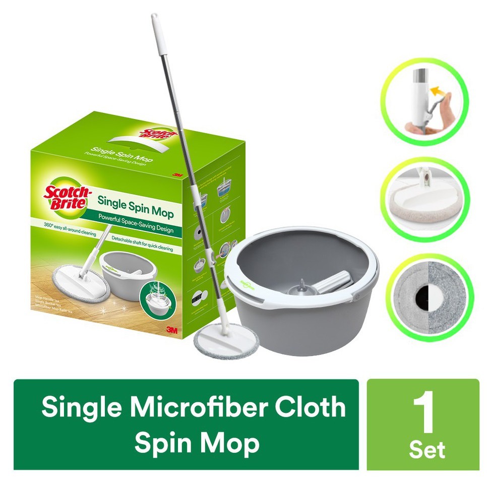 3M Scotch Brite T6 Single Bucket Spin Mop with Bucket Floor Cleaning ...