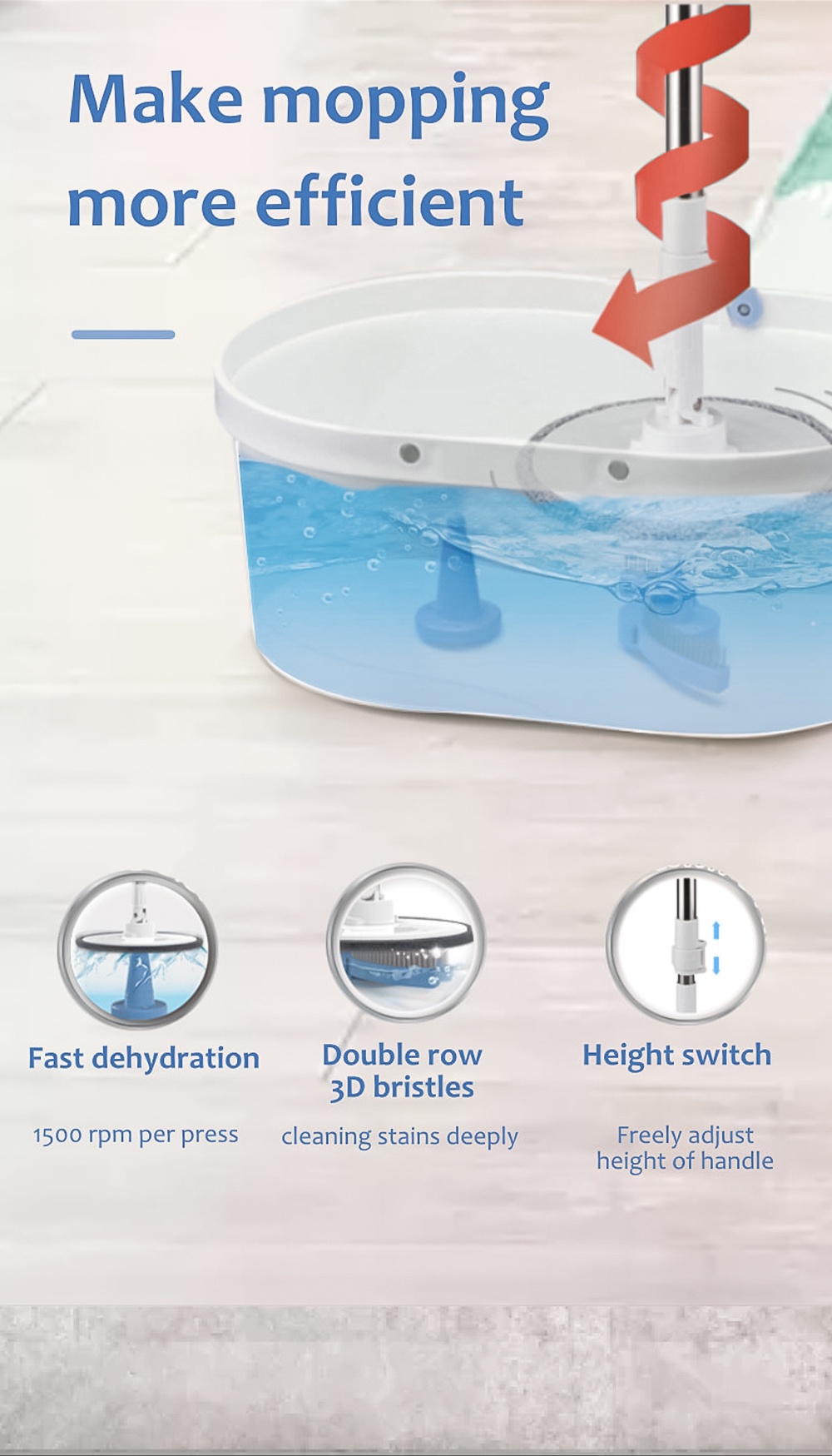 Farcent Flat Spin Mop Compact Dual-axis Spin Mop Set Stainless Steel ...